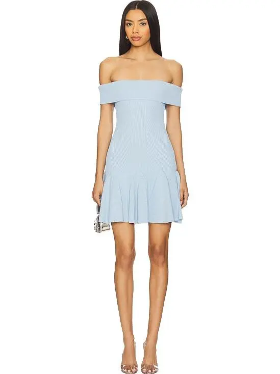 Retrofete Erica Off-the-shoulder Mini Dress - Metallic Powder Blue