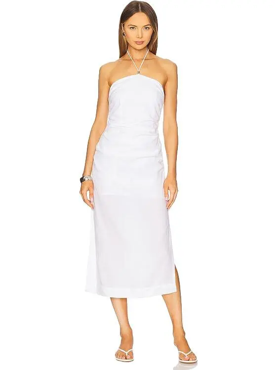 Onia Air Linen Ruched Halter Dress - White