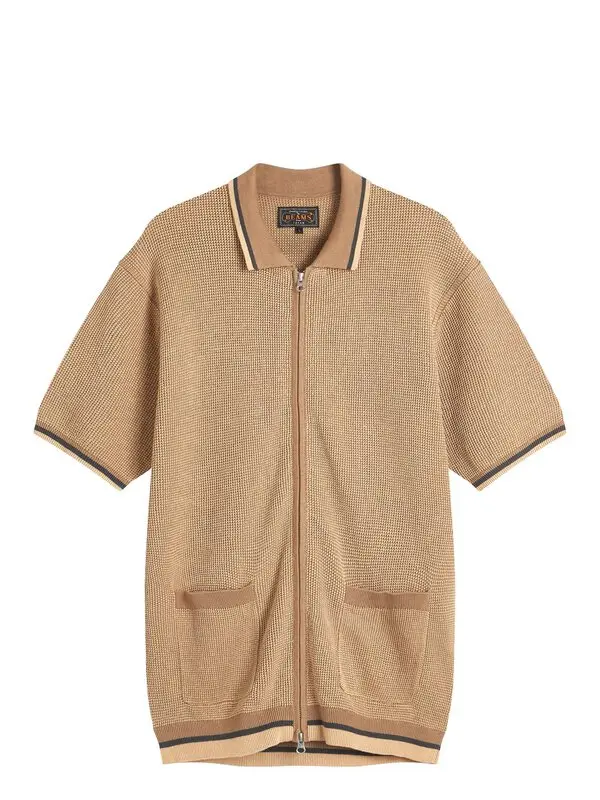 BEAMS Zip Knit Polo - Beige