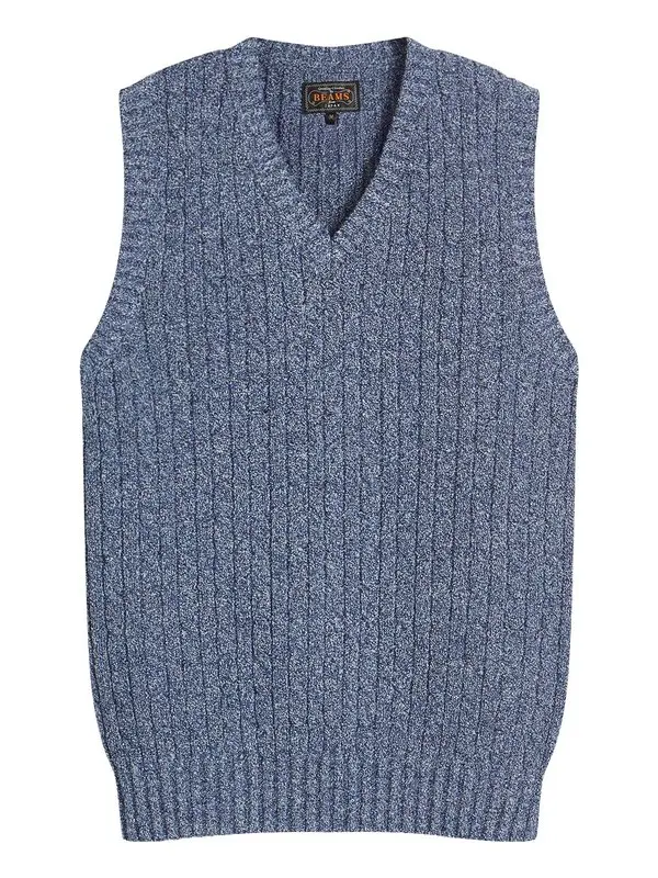 BEAMS Cotton Linen Cable Vest - Navy
