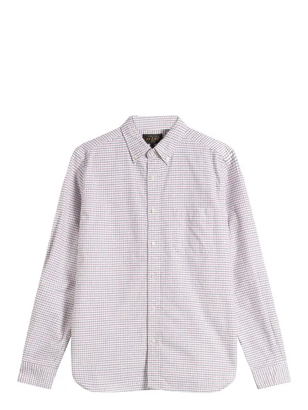 BEAMS Tattersall Check Button Down Oxford Shirt - White/red/navy