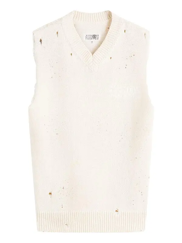 MAISON MARGIELA Numbers Print Distressed Vest - Cream