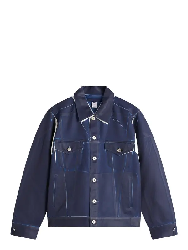 Comme Des Garçons Garment Printed Twill Trucker Jacket - Navy