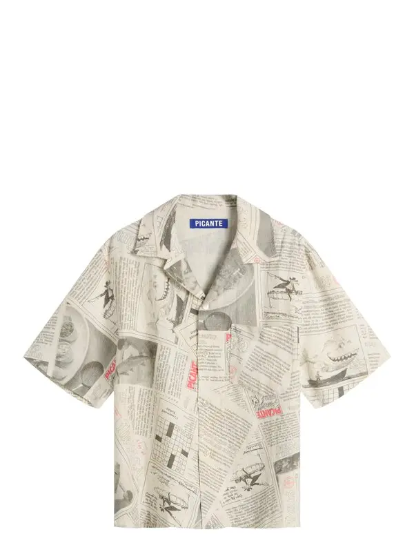 PICANTE X Headline Printed Linen Shirt - Ivory
