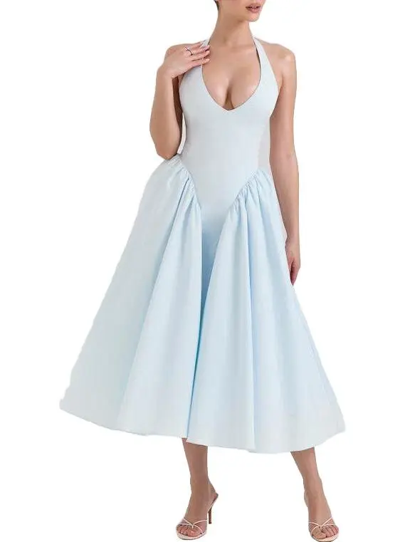 House Of Cb Marilyn Halter Midi Dress - Ancient Water