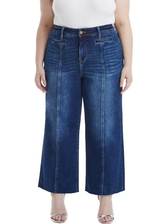 BAYEAS Seamed Wide Leg Jeans - Dark Blue