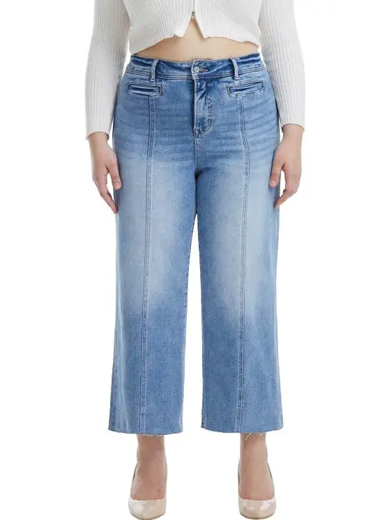 BAYEAS Seamed Wide Leg Jeans - Ice Blue