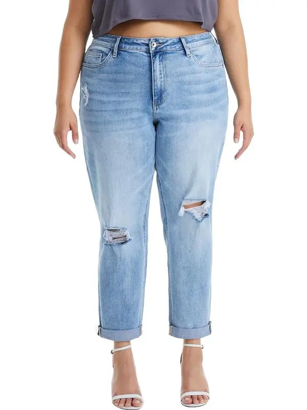 BAYEAS High Rise Relaxed Boyfriend Jeans - Medium Blue