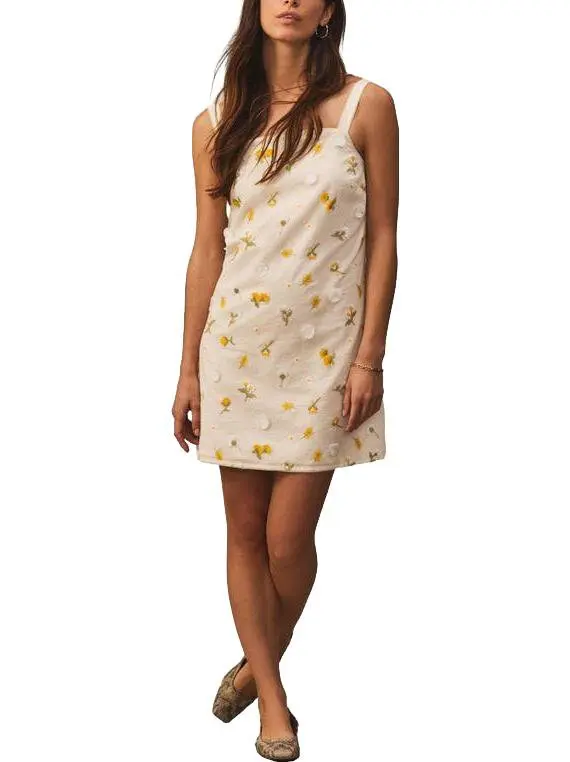 NEXT Floral Embroidered Cotton Minidress - Neutral