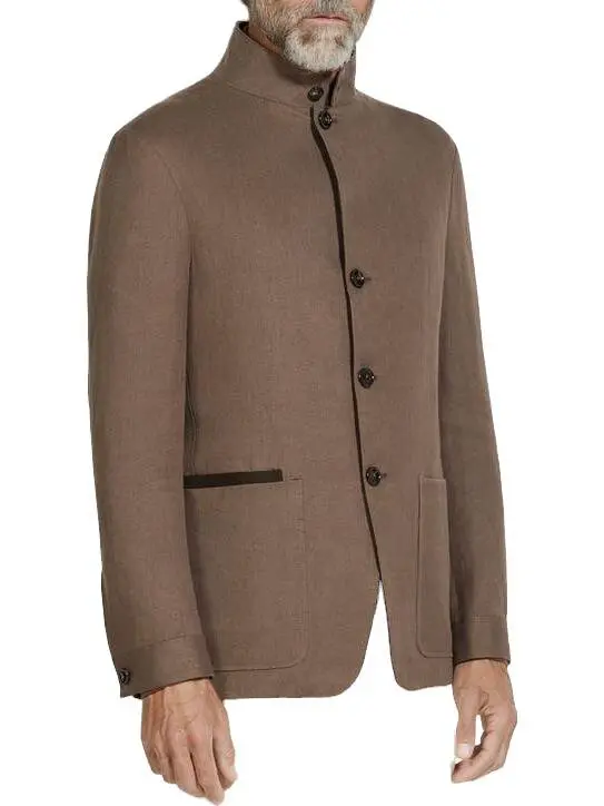 Zegna Linen Chore Jacket - Medium Brown Solid