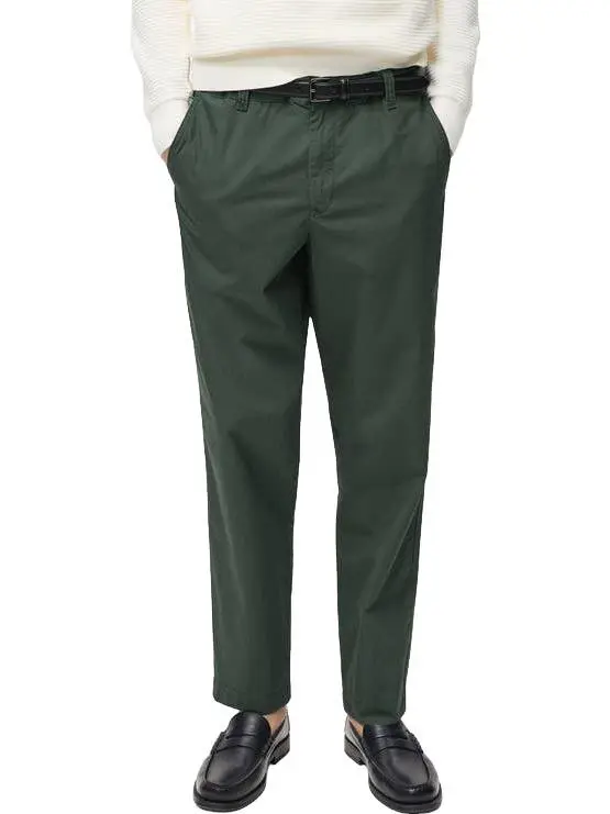 Mango Drawstring Straight Leg Poplin Pants - Dark Green