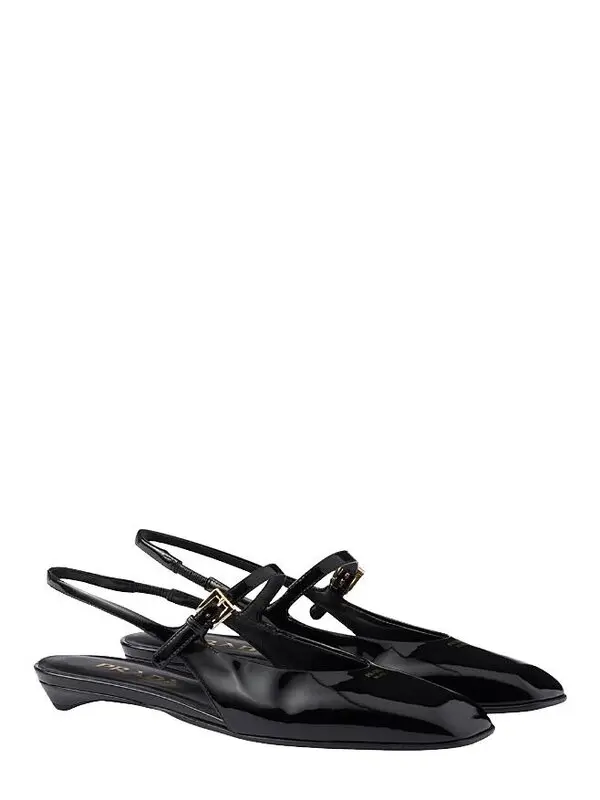 Prada Patent Leather Slingback Ballerinas - Black
