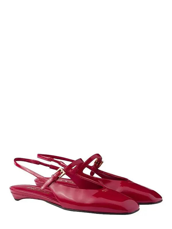 Prada Patent Leather Slingback Ballerinas - Red