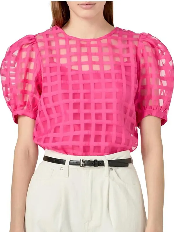 English Factory Plaid Sheer Top - Fuchsia