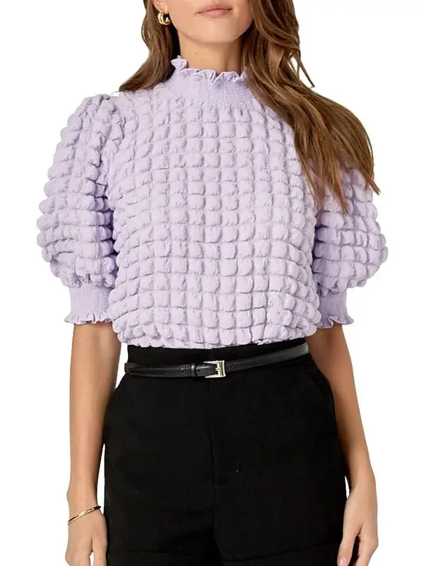 English Factory Textured Mock Neck Blouse - Lavender