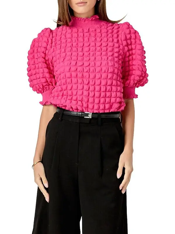 English Factory Textured Mock Neck Blouse - Pink
