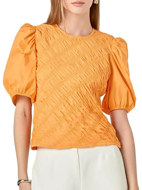 English Factory Asymmetrical Smocked Top - Orange