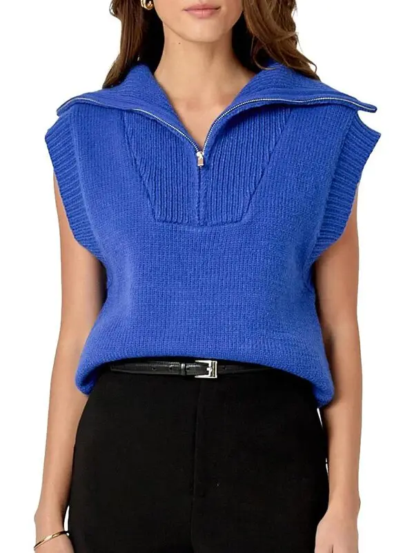 English Factory Zip Mock Neck Vest - Royal Blue