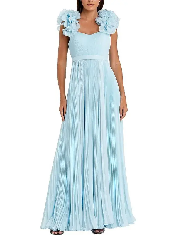 Mac Duggal Pleated Organza Gown With Ruffle Straps - Powder Blue