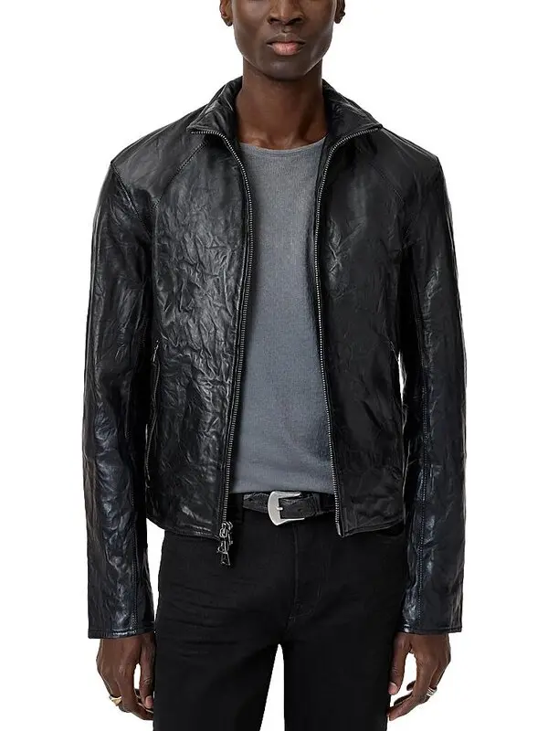 John Varvatos Ansel Crinkle Leather Jacket - Black