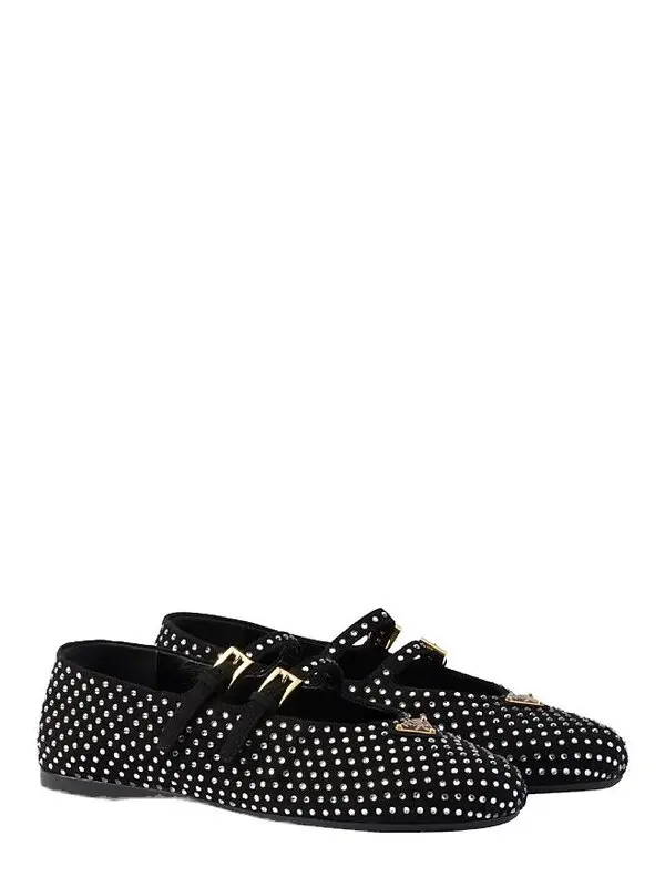 Prada Suede Ballerinas With Crystals - Gold/silver