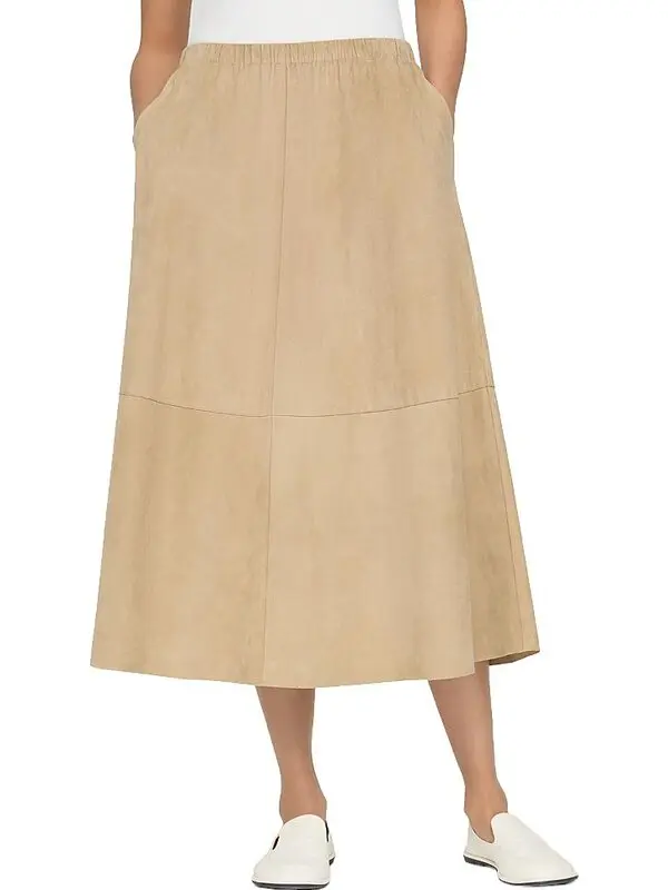 Lafayette 148 New York Pull On Midi Suede Skirt - Clay