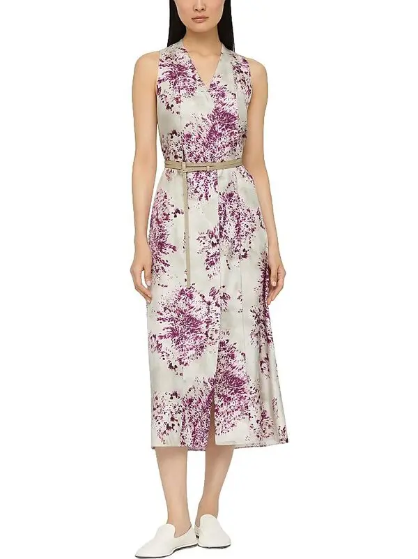 Lafayette 148 New York Silk Floral Dress - Violet Ash