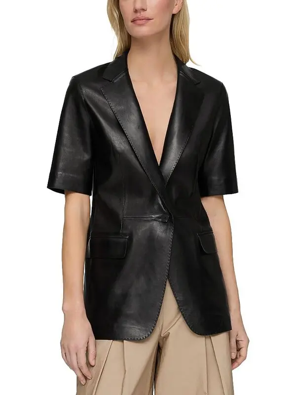 Lafayette 148 New York Leather Blazer - Black