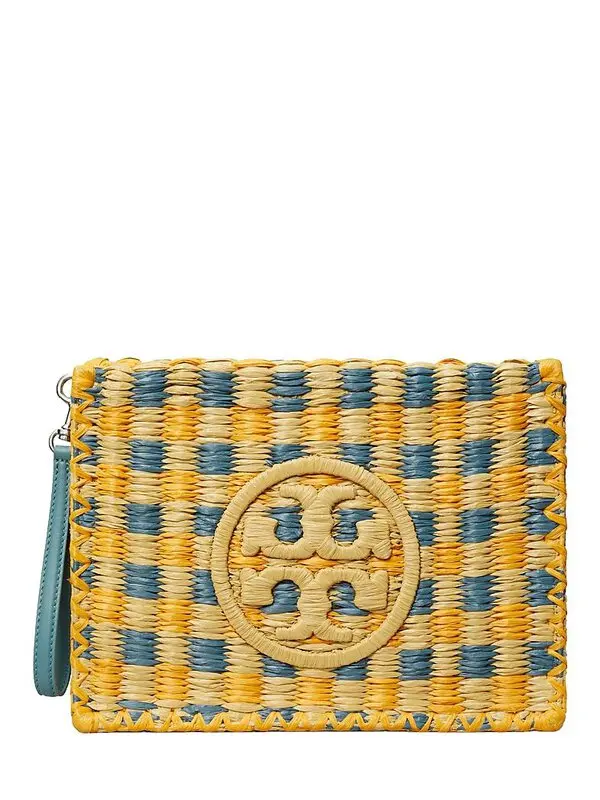 Tory Burch Ella Raffia Pouch - Deep Turquoise