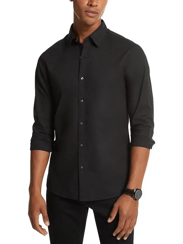 Michael Kors Cotton Stretch Classic Fit Button Down Shirt - Black
