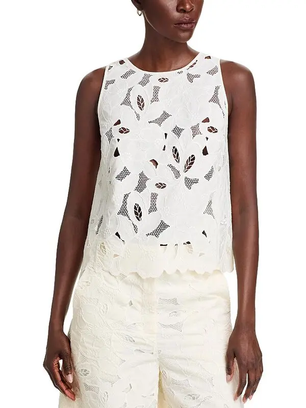 BOSS Berodi Broderie Anglaise Sleeveless Lace Top - White