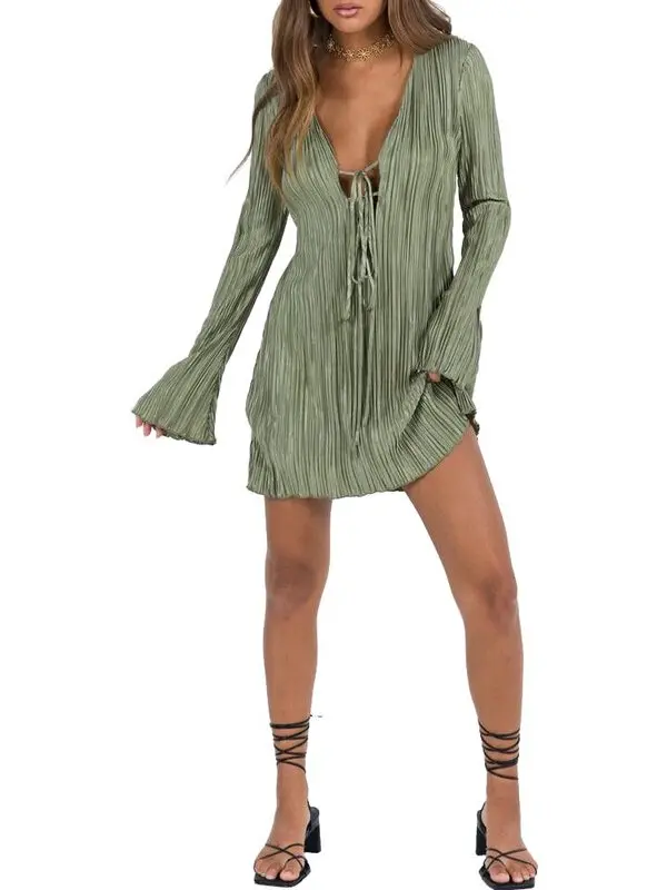 Princess Polly Malop Plissé Mini Dress - Green