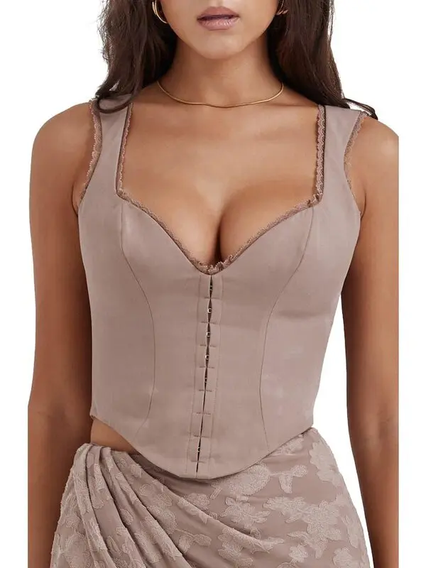 House Of Cb Robyn Lace Trim Corset Top - Mushroom