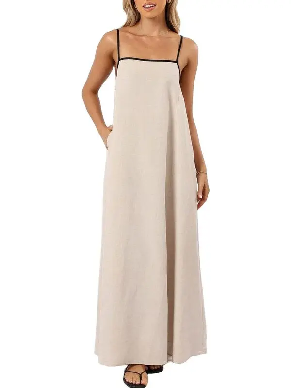PETAL & PUP Elliana Sleeveless Linen Blend A-line Maxi Dress - Beige