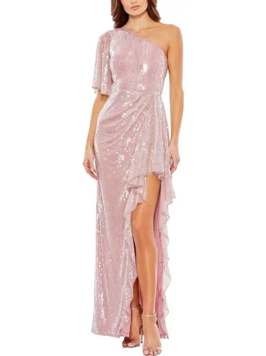 Mac Duggal Sequined One-shoulder Gown - Mauve