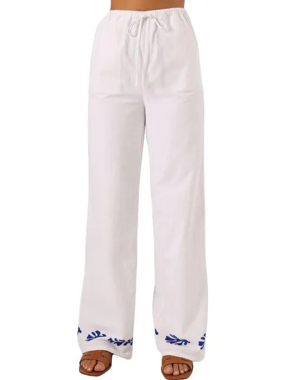 PETAL & PUP Amalia Linen Pants - White Blue