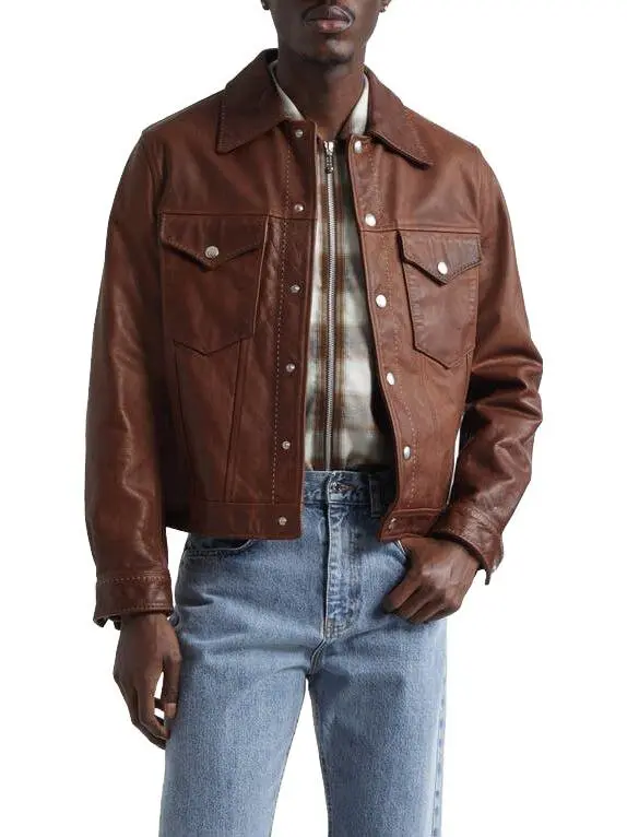 SECOND / LAYER Leather Trucker Jacket - Brown 0036