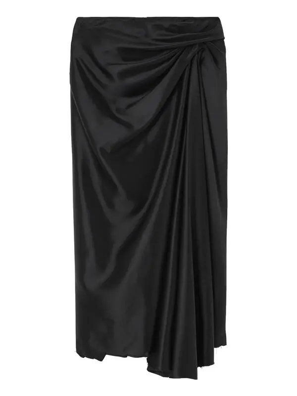 Balenciaga Asymmetric Draped Satin Midi Skirt - Black