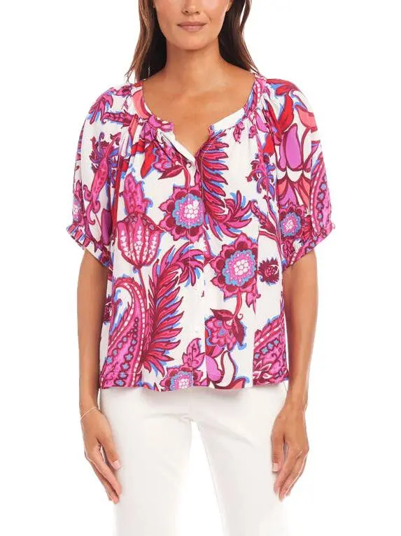 Karen Kane Print Peasant Top - Pink Multi