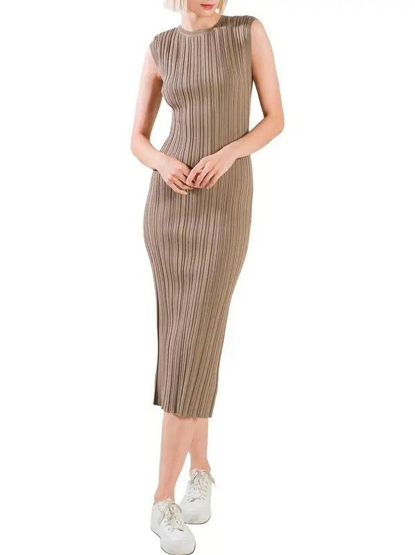 FREEMARKET Sleeveless Ribbed Midi Sweater Dress - Brown