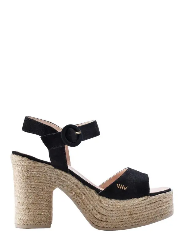 VISCATA Jana Suede Espadrille Platform Sandal Heels - Black