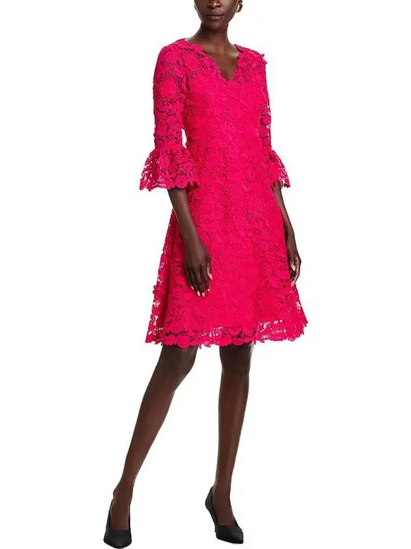 Rickie Freeman For Teri Jon Crochet Lace Floral Dress - Strawberry