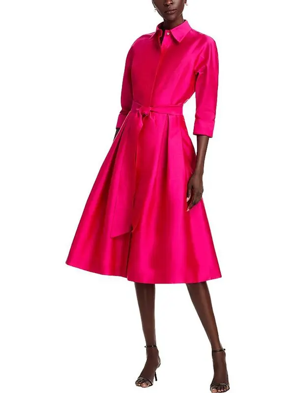 Rickie Freeman For Teri Jon Taffeta Shirt Dress - Hot Pink