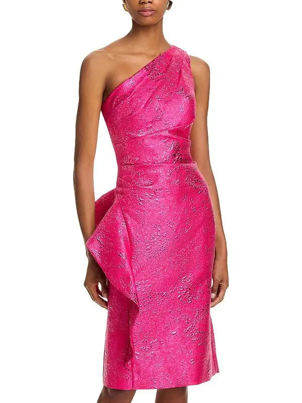 Rickie Freeman For Teri Jon Jacquard One Shoulder Dress - Hot Pink