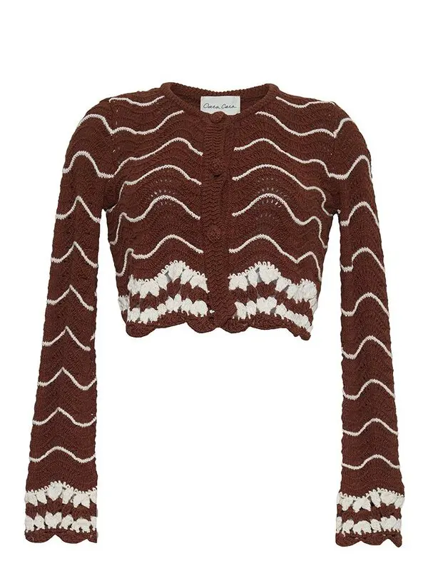 Cara Cara Jolene Cardigan - Brown Ivory Wave Multi Crochet