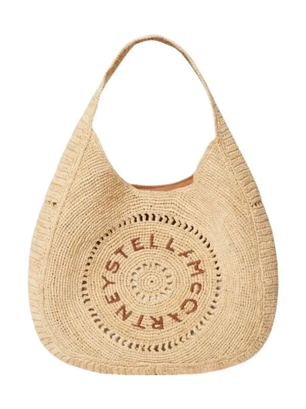 Stella McCartney Logo Raffia Slouchy Medium Tote Bag - Green