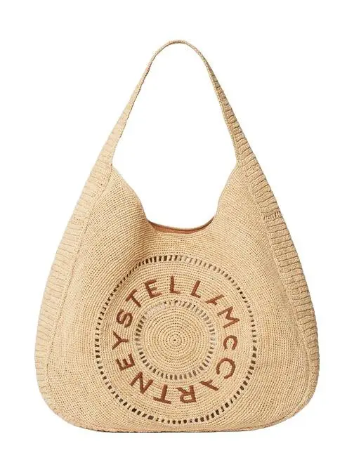 Stella McCartney Logo Raffia Slouchy Large Tote Bag - Green