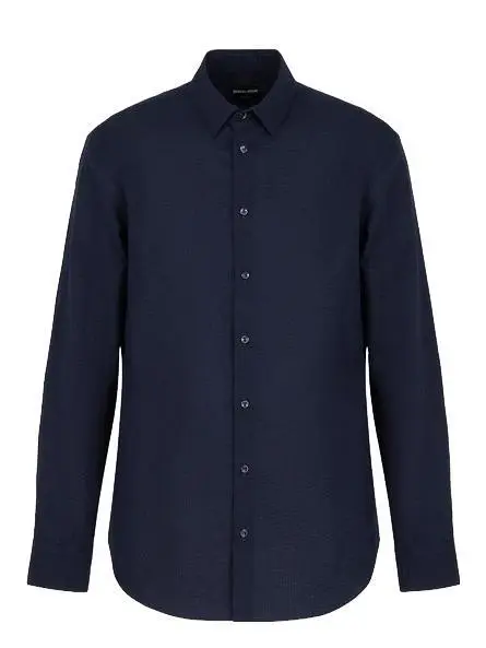 Giorgio Armani Regular-fit Cotton-seersucker Shirt - Blue