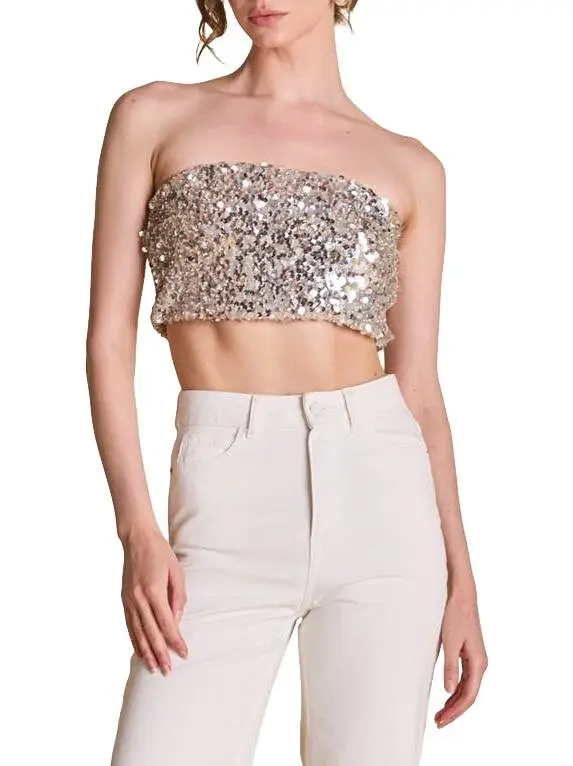 Endless Rose Bead & Sequin Tube Top - Beige/ Silver