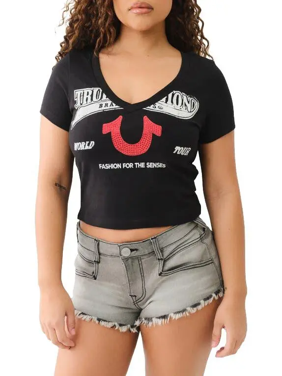 True Religion Embellished Graphic Baby Tee - Jet Black